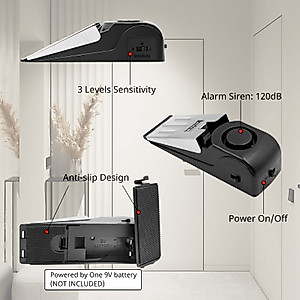 Door Stop Alarm with 120dB Siren, Door Alarms for Home Security & Travel, Portable Security Door Stopper with 3 Levels Sensitivity (2)