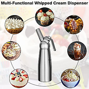 Professional Aluminum Whipped Cream Dispenser Cream Maker 500mL (1 Pint) for Desserts Gourmet Cream Whipper with 3 Decorating Nozzles