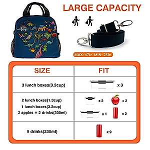 TONGRUIQ Insulated Lunch Bag Women Insulated Small Lunch Tote Box Bags With Adjustable Shoulder Strap Reusable Dinosaurs Lunch Bag for Work Picnic Hiking or Travel