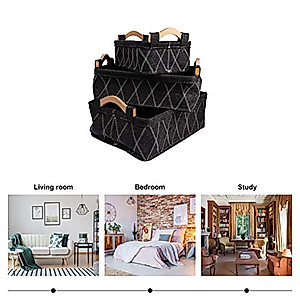 Cabilock 3pcs Storage Basket Bins Japanese Style Fabric Sundries Shelf Baskets Collapsible Laundry Basket Storage Cube Box Foldable Organizer with Handles for Clothes Toys Books Black