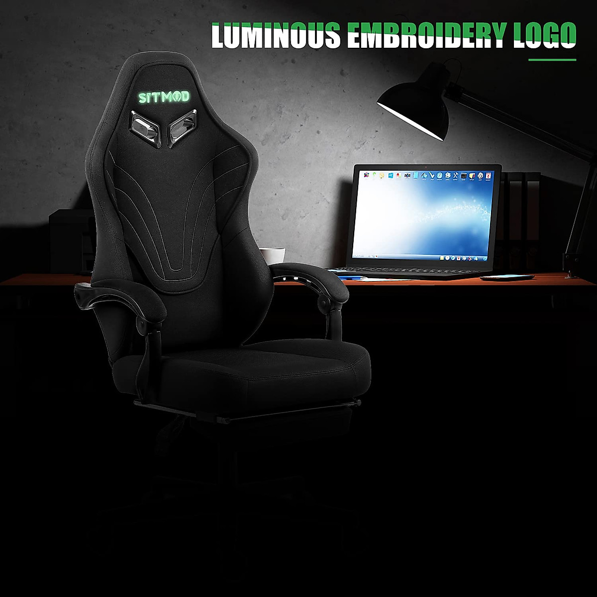 SITMOD Gaming Chairs for Adults Executive Office Chair Back Support Comfy Fabric Ergonomic Chair with Footrest Lumbar Support Computer Chair PC Racing Chair Reclining Swivel Massage Gaming Chairs