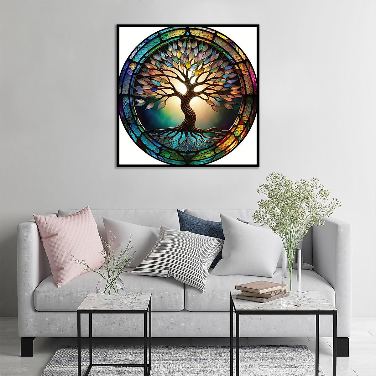 JFYHAB 5D Diamond Painting Kits Life of Tree Stained Glass DIY Diamond Full Round Drill Diamond Art Painting for Adults Tree Diamond Painting Full Drill Crystal Craft Kit for Wall Decor 12x12in