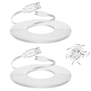 Smays 2-Pack 25 ft Extension Cable for WYZE Cam v4, WYZE Cam v3 and v3 Pro Camera, Long Flat Micro USB Cord, White