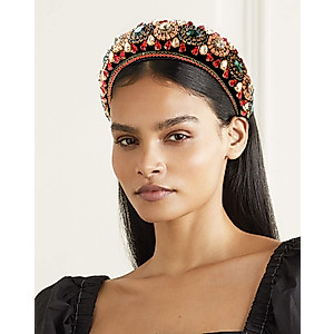Padded Rhinestone Headband Bejewelled Crystal Velvet Wide hairband Party Headwear Hair Accessories for Women Girls (big rhinestone)