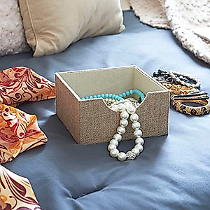 Household Essentials Double Accessory Organizer Tray, Small Square Organizer, Sleek and Stylish, Sturdy Frame with Fabric Covering, Brown