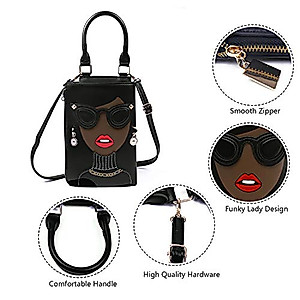 KUANG! Women Novelty Lady Face Shoulder Bags Funky PU Leather Top Handle Satchel Handbags Clutch Purse for Women