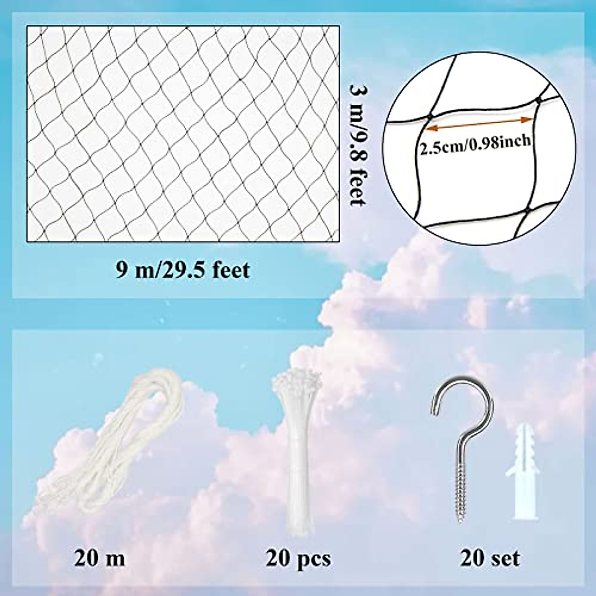 Cat Balcony Net 10 x 30 Feet Cat Netting Safety Netting Anti-Fall Netting Dog Fence Nets Nylon Deck Netting Pet Mesh Fence Child Safety Screen Protection for Balcony Window Stairs Railing