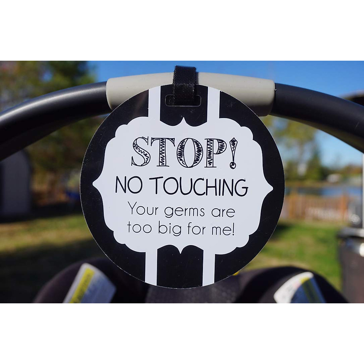 No Touching Baby Car Seat Sign for Newborn Car Seat or Stroller (Black & White)