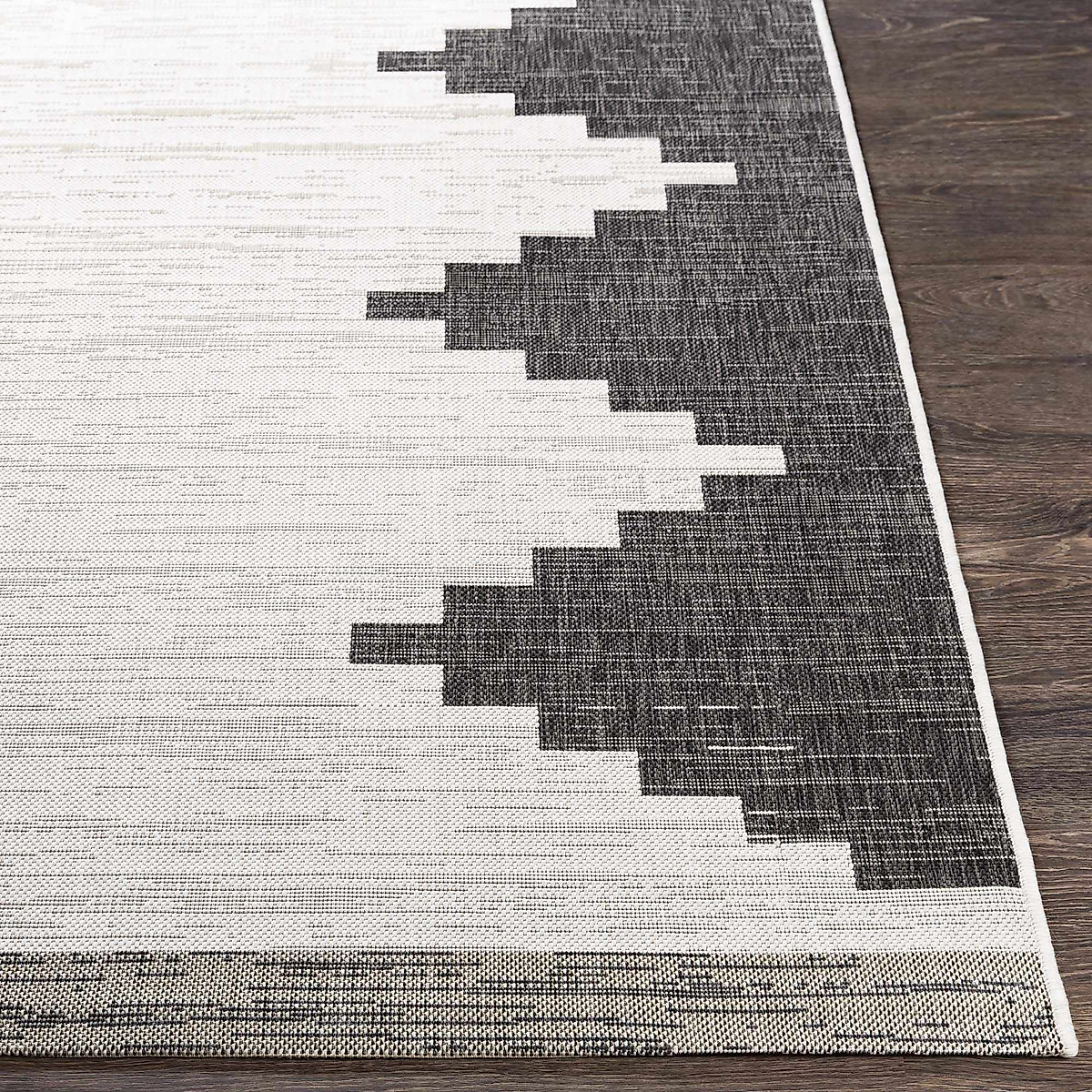 Hauteloom Djugun Outdoor Area Rug - Outside Porch Patio Rug Carpet - Waterproof Rug - Geometric - Black, Gray, Off White, White - 5'3" x 7'7"