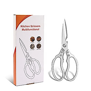 CGBE Kitchen Scissors, Multi-Purpose Kitchen Shears, Heavy Duty Dishwasher Safe Food Scissors, Non Slip Stainless Steel Sharp Cooking Scissors for Kitchen, Chicken, Poultry, Fish, Meat, Herbs-Sliver