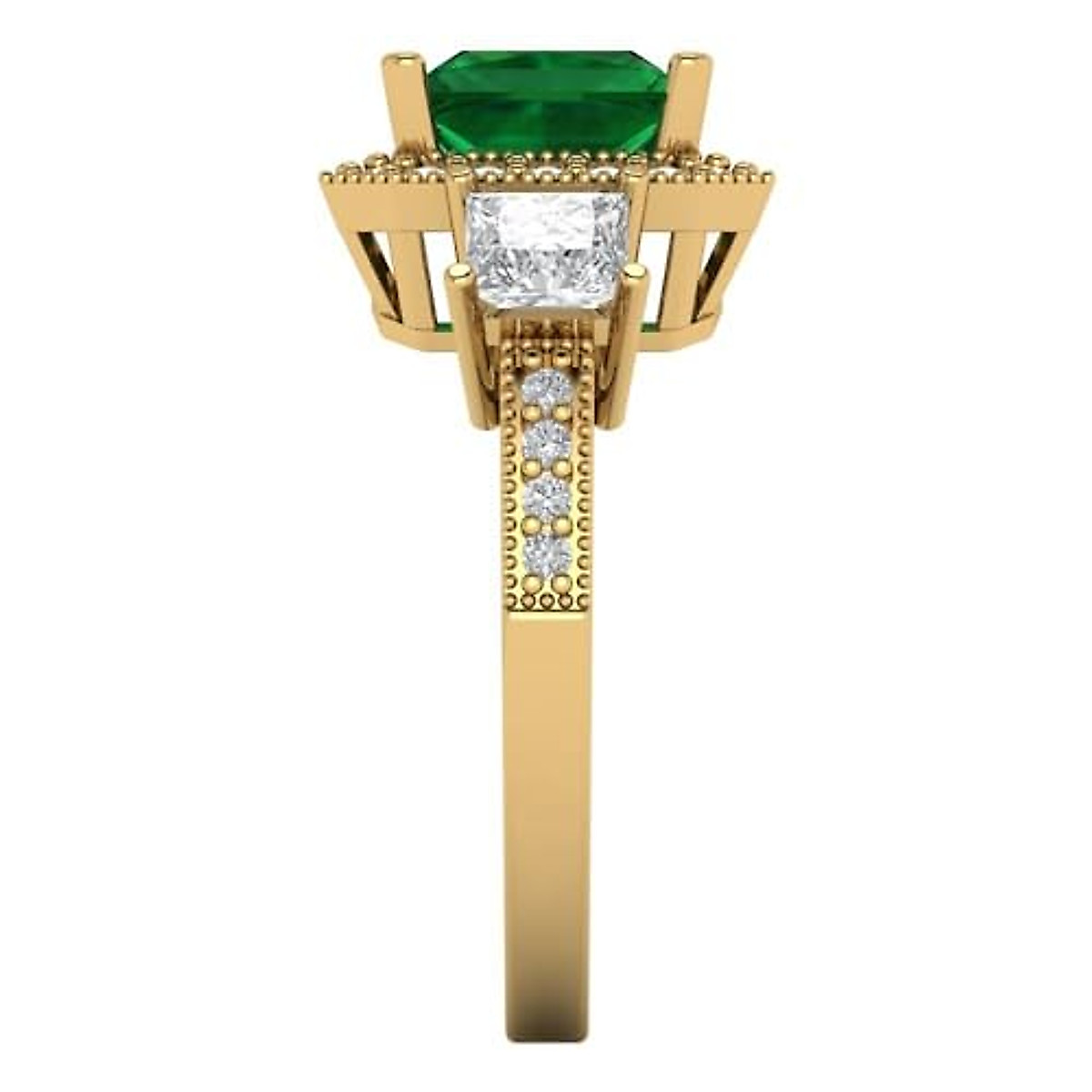 Clara Pucci 2.93 ct Cushion Cut Halo 3 stone Genuine Simulated Emerald Engagement Promise Anniversary Bridal Ring 18K Yellow Gold 3.5