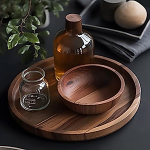 11.5 Inches Decorative Tray Wooden Serving Trays for Food Coffee Holder Round Wood Trays,Decorative Trays for Home Decor Acacia Wood