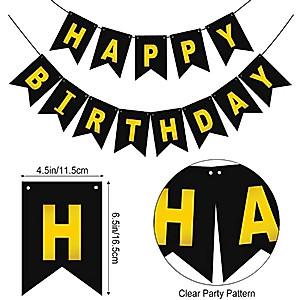 CHRORINE Black Happy Birthday Banner Bunting 8pcs Gold Confetti Balloon for Birthday Party Supplies