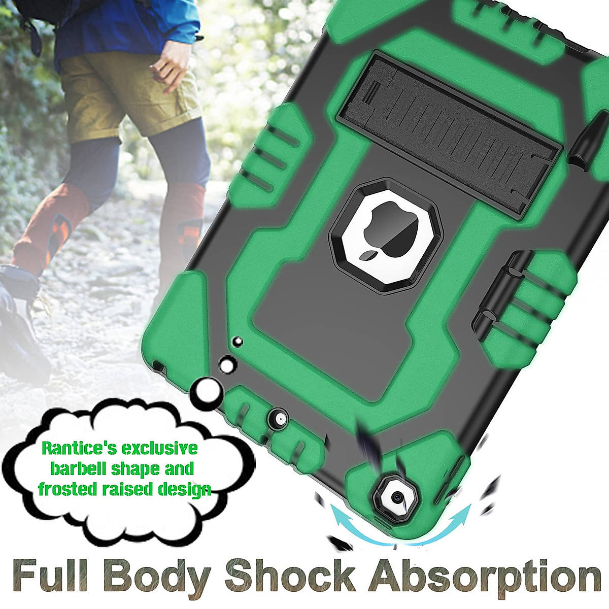 Rantice 9th Generation Case, 8th Generation Case, 7th Generation Case, Hybrid Shockproof Rugged Drop Protection Cover with Kickstand for 10.2'' 2021/2020/2019 Released (Black)