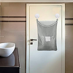 Comeve Open Top Door Hanging Laundry Hamper Bag, Space Saving Wall Hanging Laundry Bag with 2 Door Hooks, Large Laundry Basket for Closet, Travel, Storage (Grey)