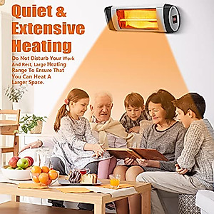 PATIOBOSS Electric Patio Heater, 1500W Wall-Mounted Outdoor Infrared Heat Lamp w/ Remote Control, Quiet for Indoor/Outdoor Use w/ 3 Heating Levels, LED Display, 24H Timer, Waterproof IP34