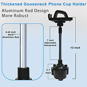 Cup Holder Phone Mount for Car, Adjustable Long Gooseneck Car Cup Holder Phone Mount for Car Truck Fit for iPhone, Samsung & All Cell Phones
