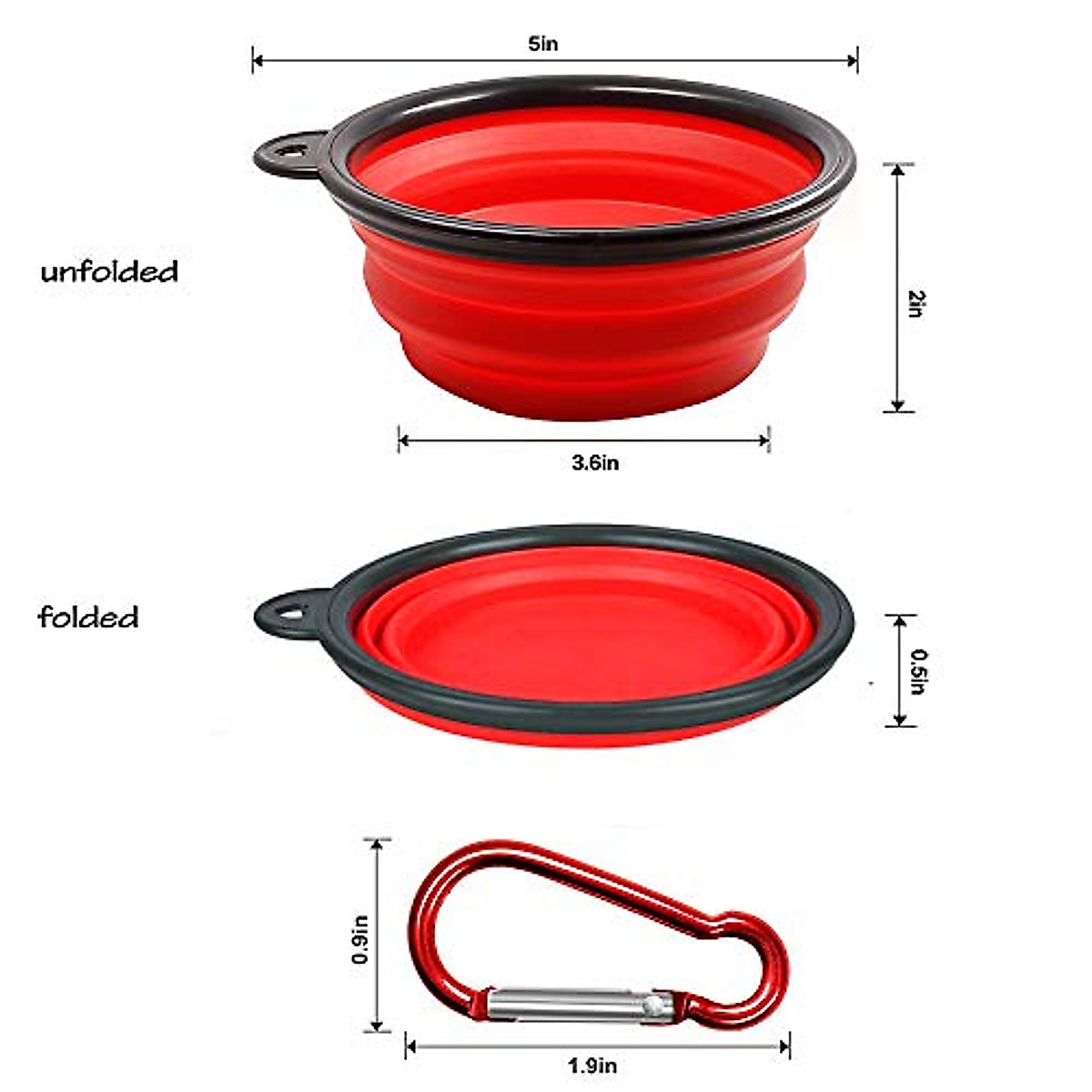 AGECASH A Collapsible Dog Bowl for Travel, 6 Pack Portable Silicone Pet Bowl, Expandable for Cat Dog Water Bowl Dish Feeding, Portable Dog Bowl with Carabiners for Walking Parking