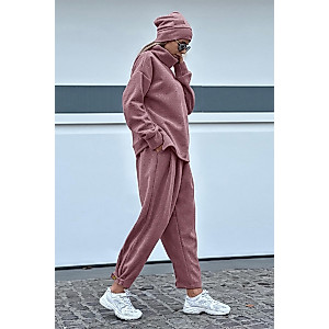 PRETTYGARDEN 2 Piece Outfits For Women Fall Long Sleeve Tracksuit Set High Neck Pullover Shirts Pockets Pants Y2K Sweatsuits (Purple Red,Medium)