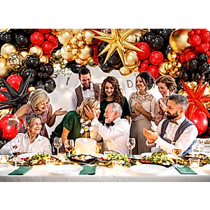 FOTIOMRG Red Black Gold Balloons Arch kit with 3pcs Star Balloons, Red Black and Gold Balloons Garland for Anniversary Casino Night Hollywood New Years Movie Night Birthday Decorations