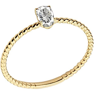 Dainty 10k Yellow Gold Stackable Oval-Shaped CZ Rope Engagement/Promise Ring