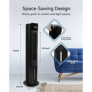 Evaporative Air Cooler, 3-IN-1 Multifunctional Air Cooler Fan, Air Cooler for Room, 4 Modes, 12H Timer, 90° Oscillation, 1.3 Gal Water Tank, Remote Control, 4 Ice Packs, 42" for Room Home Office