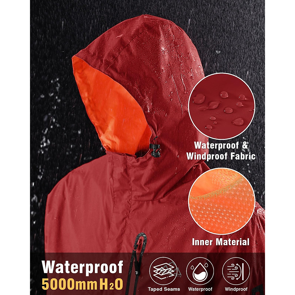 TBMPOY Men's Lightweight Rain Jackets Waterproof Hooded Running Cycling Hiking Raincoat Outdoor Windbreaker Wine Red M