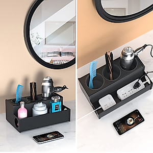 Hair Tool Organizer, Material Upgraded Metal Bathroom Counter Organizer for Hair Dryer Hair Straightener Hair Styling Tool Makeup Toiletries, Black