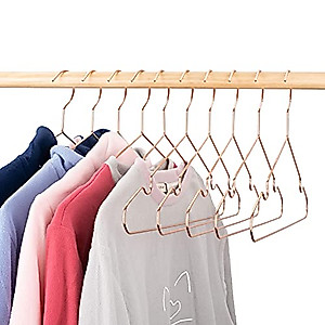 Koobay 16.5” Rose Gold Shiny Metal Wire Clothes Hangers, 10-Pack, Non Slip Shoulders for Shirts Coat Slacks Storage Display (10)