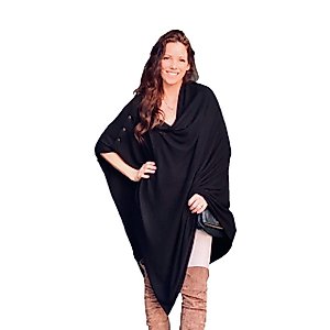 Zalamoon Luxury Infinity Shawl Infinite Ways to Wear Wrap Poncho Cape Scarf (Black)