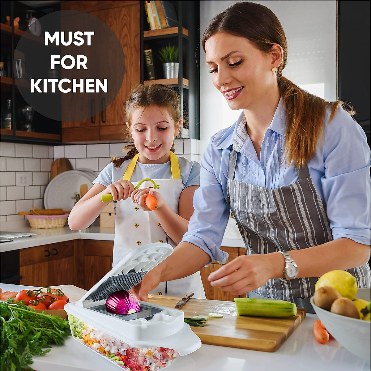 RüK Vegetable Chopper Slicer Onion Chopper Dicer, Multi 22-in-1 Veggie Mandoline Slicer Food Chopper Cutter for Tomato Fruit with Lemon Squeezer, E-Recipe, 11 Blades, Egg Separator & Slicer, Container