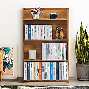 MoNiBloom 4 Tier Open Shelf, Bamboo Multifunctional Bookcase Storage Cabinet Display Shelves Organizer for Living Room Bedroom Kitchen Home Office, Brown