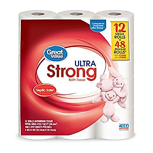 Great Value Ultra Strong Toilet Tissue Paper, 12 Mega Rolls