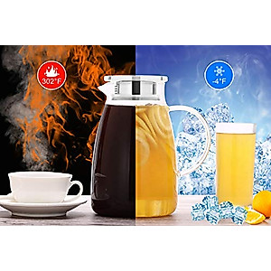 Apexstone 2 Liter 68 Ounces Glass Water Pitcher with Lid and Handle, Iced Tea Pitcher, Glass Juice Pitcher, Hot/Cold Water Jug, Juice and Iced Tea Beverage Carafe