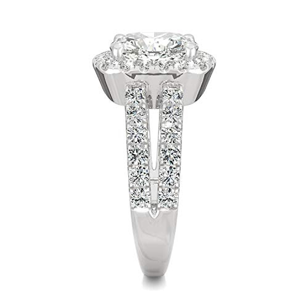 Charles & Colvard Created Moissanite 9mm Cushion Cut Engagement Ring for Women | 4.24 cttw DEW | Lab Grown | Solid 14K White Gold with Rhodium | Size 7.5