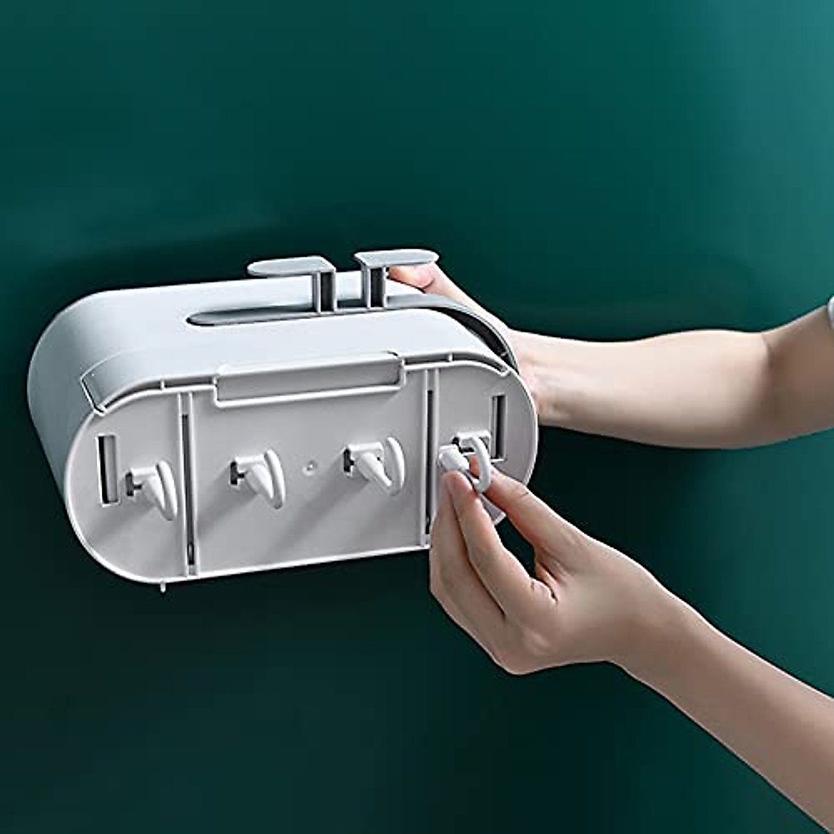 AFULILI Wall Mounted Bathroom Storage Rack, Punch-Free Bathroom Organizers with Hair Dryer Holder, Multi-Functional Hair Styling Tool Organizer, Storage Rack with Drawer Plug Holder & 4 Hooks (Black)