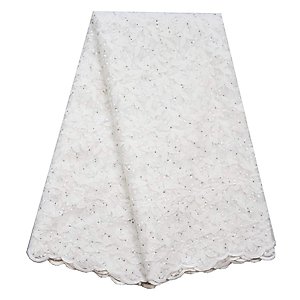 SanVera17 Glitter Stone African Lace Net Milk Silk Fabrics Nigerian Fabric Embroidered and Guipure Cord Lace for Party Wedding (White) 5 Yards