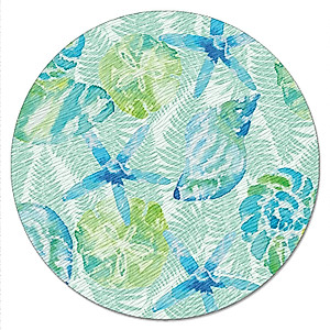 CounterArt Isla Mona Coastal 4mm Heat Tolerant Tempered Glass Lazy Susan Turntable 13" Diameter Cake Plate Condiment Caddy Pizza Server