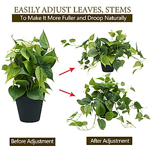 LOYWREE Artificial Plants in Pots, Faux Pothos Indoor Green Realistic Fake Plant for Home Office Garden Decoration - Black Pot