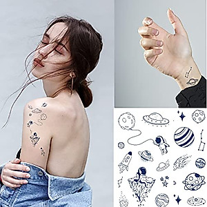 ANIUVOT Small Semi Permanent Tattoos Flower & Space for Women Teen Girls 10 Sheets, Plant-Based Ink, Realistic Temporary Tattoos Sun Moon Stars, Dandelion, Clover, Long Lasting for 1~2 Weeks