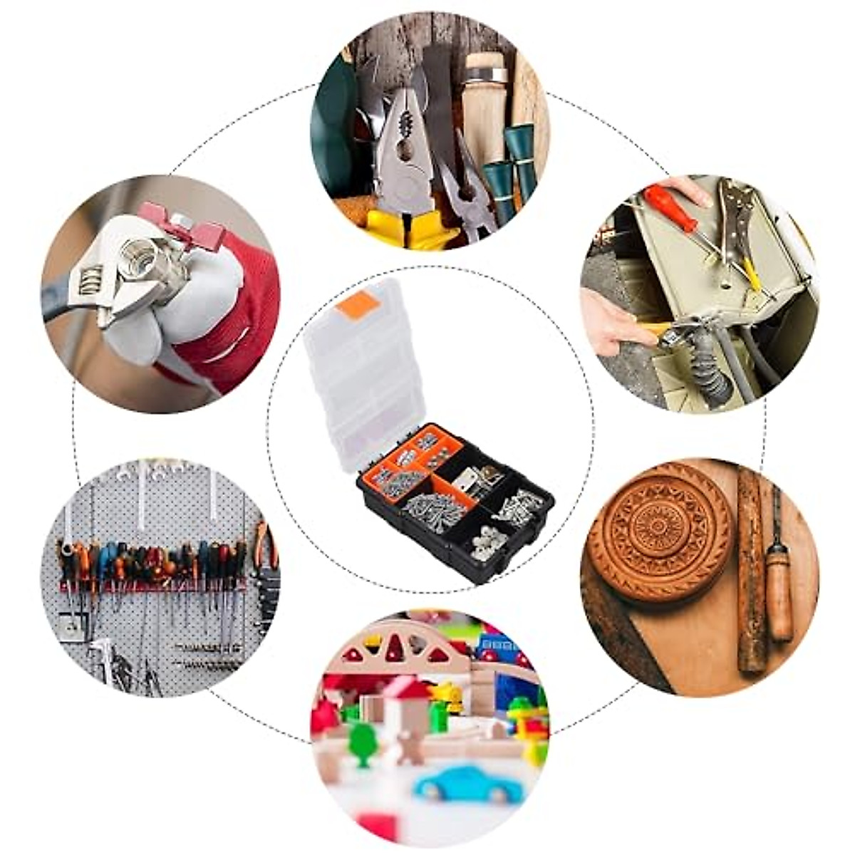 8.9x6.1x2.2in Small Parts Organizer, Tools Storage Box, Hardware Organizers with Removable Plastic Dividers, PVC Components Parts Tool Organizer for Hardware, Screws, Bolts, Nails, Jewelry