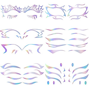 ANCIRS 6 Pack Holographic Stickers for Eye Makeup, Temporary Crystal Face Tattoo Cat Eyebrow Stickers for Halloween Carnival Party Cosplay Music Festival Decoration