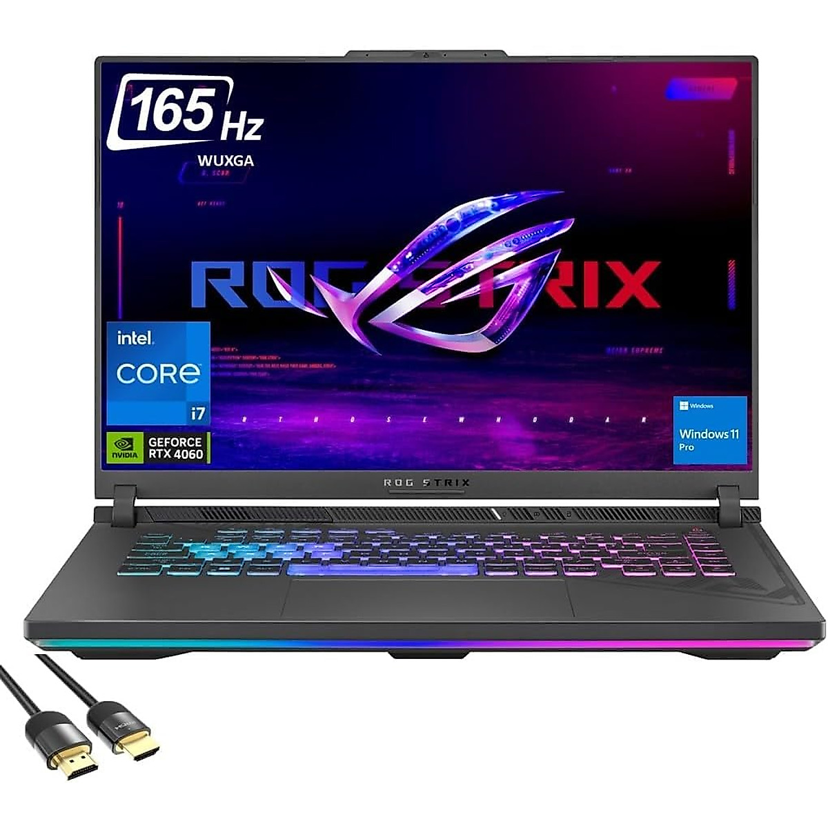 ASUS ROG Strix G16 Gaming Laptop, 16" WUXGA 165Hz Display, GeForce RTX 4060 140W, 13th Gen Intel 14-Core i7-13650HX, 16GB DDR5, 1TB NVMe SSD, TB 4, 4-Zone RGB, WiFi 6E, PDG HDMI 2.1 Cable, Win 11 Pro