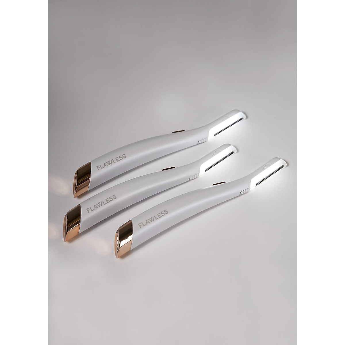 Finishing Touch Flawless Dermaplane Glo Lighted Facial Exfoliator - Non-Vibrating and Includes 6 Replacement Heads, White/Rose Gold