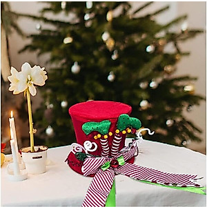 1 PCS Christmas Tree Topper Hat with Buffalo Plaid Bow Ribbon Christmas Tree Topper Christmas Decorations Christmas Tree Ornaments for Xmas Tree Home Desktop Holiday Decorations G