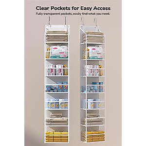 ALLTIDYUP Over The Door Hanging Pantry Organizer 7 Shelves, Clear Plastic Pockets Hat Racks for Baseball Caps, Large Capacity Storage for Closet, Bedroom, Bathroom, Office, Dorm Room Essentials