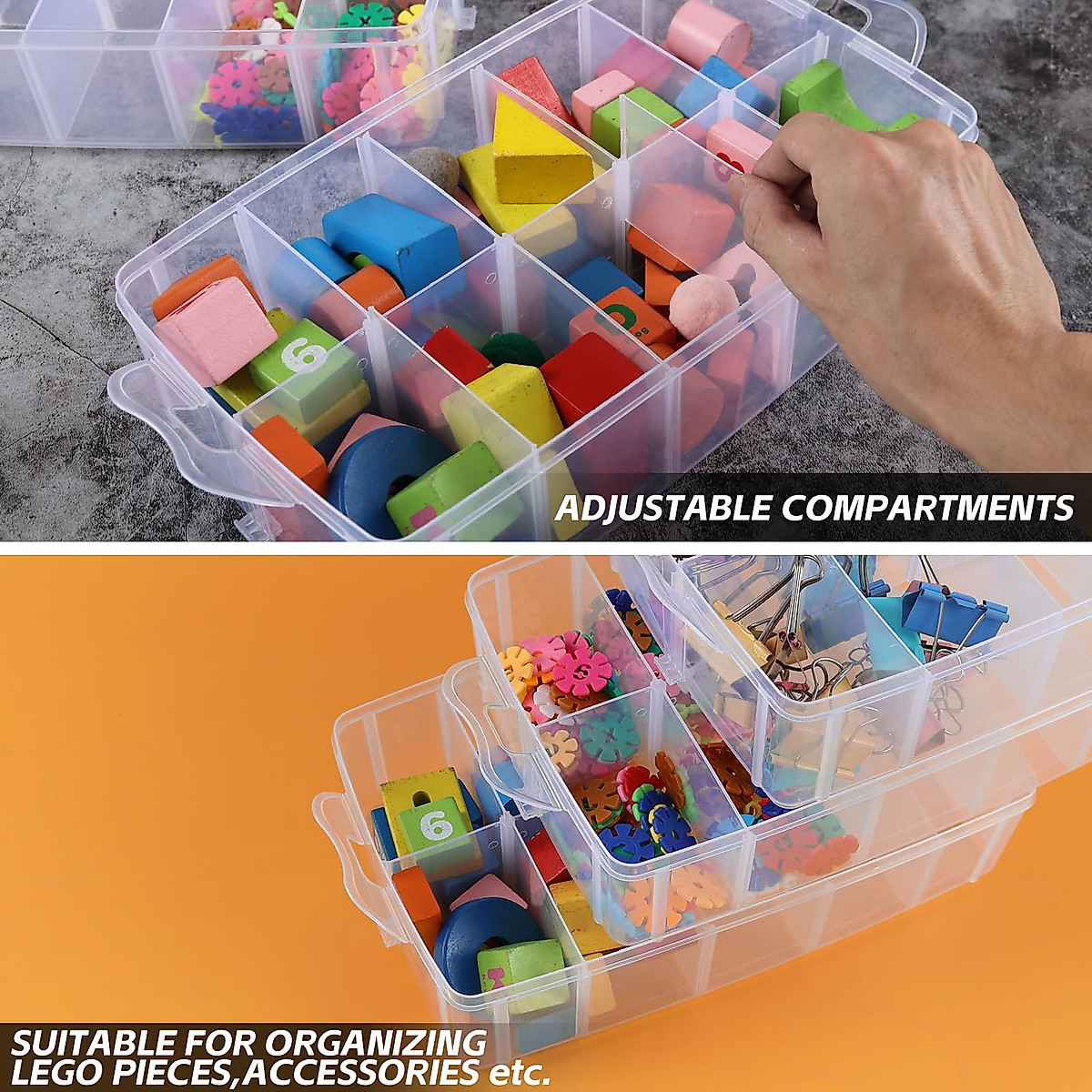 Tyminin 3-Tier Clear Plastic Swing Organizer Box, Large Portable Dividers Container, Craft Storage Bin with 30 Compartments, Large