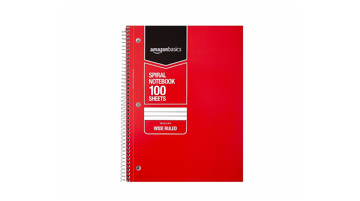 Amazon Basics Wide Ruled Spiral Notebook, 100 Sheets, 5-Pack