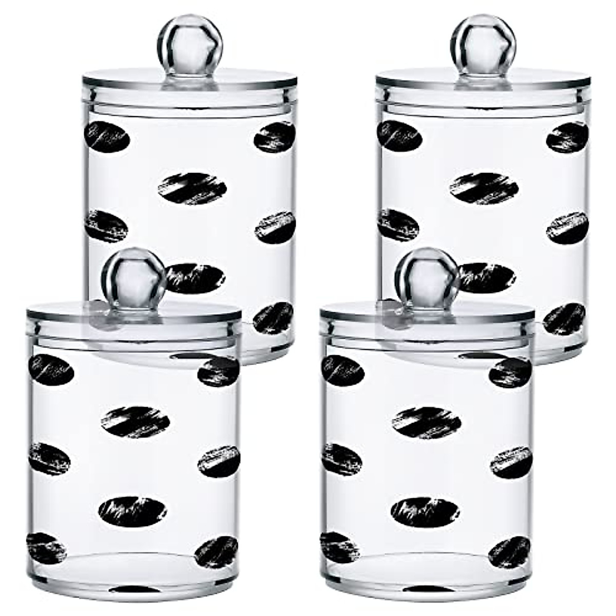 Kigai 2PCS Cotton Swabs Organizer Black Polka Dot Qtip Holder Dispenser with Lid Apothecary Jar Set, Reusable Clear Plastic Cans for Tea Coffee Dry Food, Cotton Pads Vanity Makeup Storage