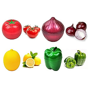 4pcs Fruit Container Refrigerator Vegetable and Fruit Storage Containers Reusable Food Saver Vegetable Shaped Food Saver (Onion Tomato Lemon Green Pepper)(COLOR:Multi)